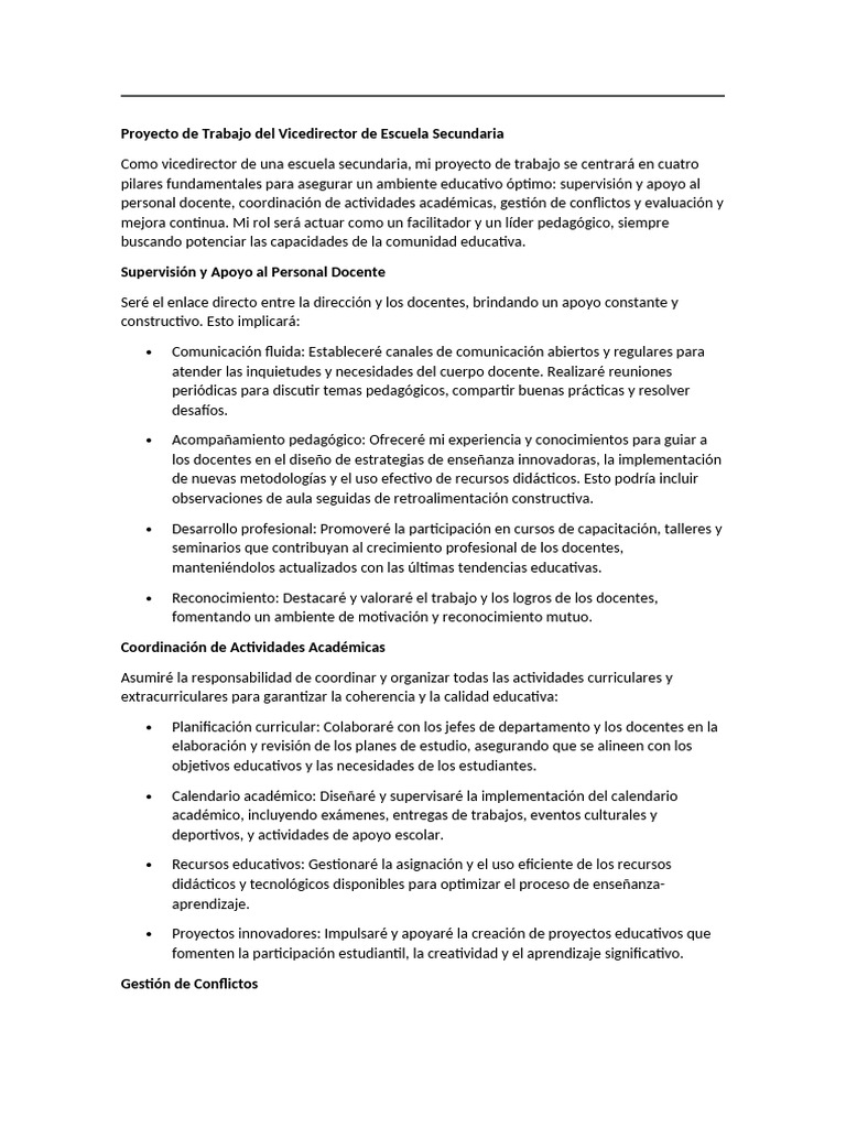 Proyecto de Trabajo Del Vicedirector de Escuela Secundaria | PDF | Evaluación | Enseñando