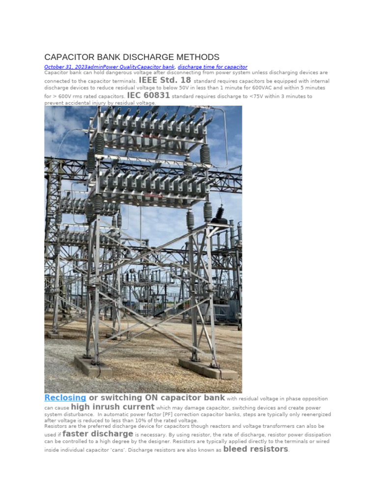 Capacitor Bank Discharge Methods | PDF | Capacitor | Electrical Engineering