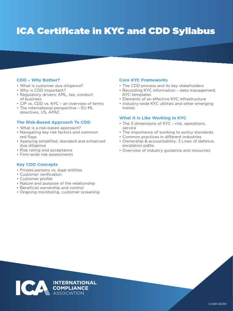 ICA Certificate in KYC & CDD Overview | PDF
