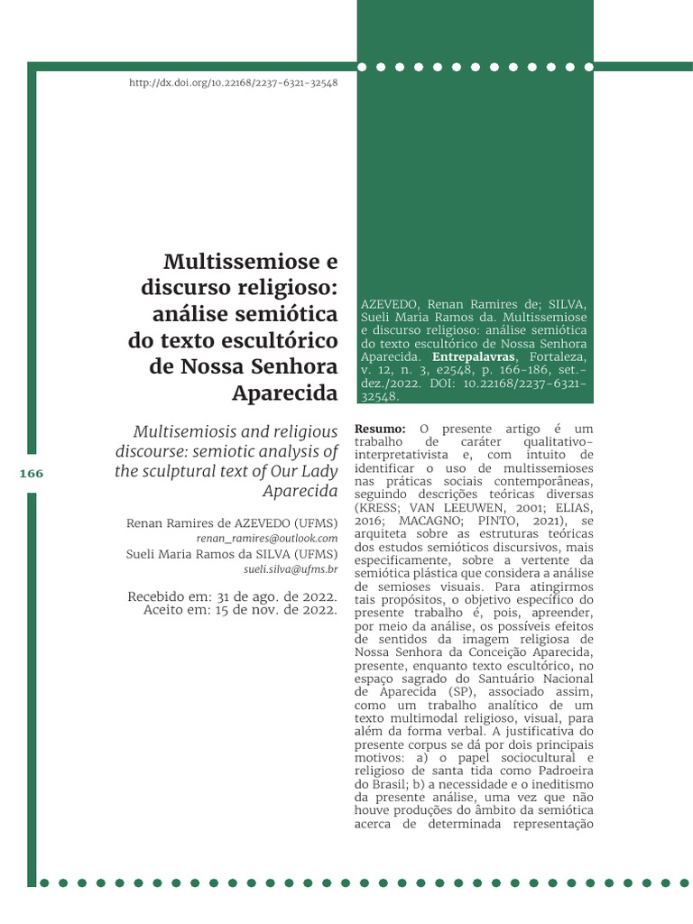 Multissemiose e Discurso Religioso: Análise Semiótica Do Texto ...