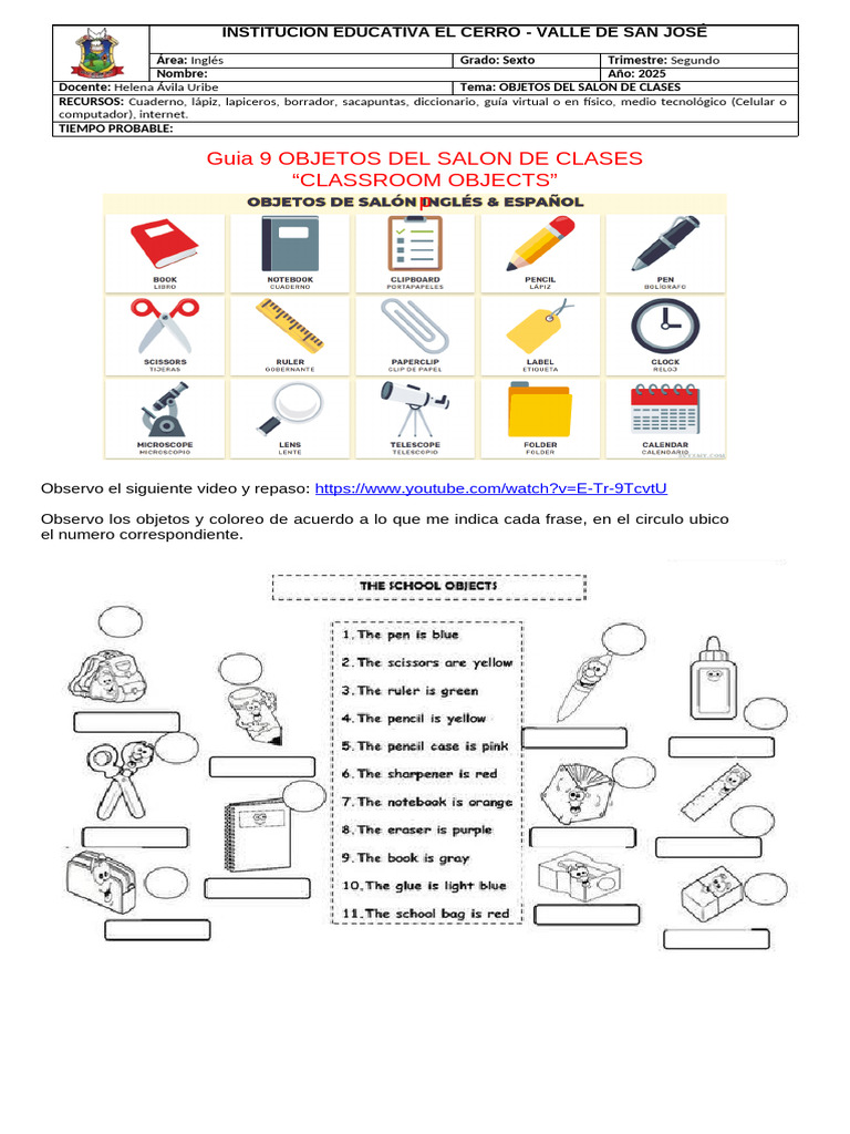 Utiles Del Salon de Clases | PDF