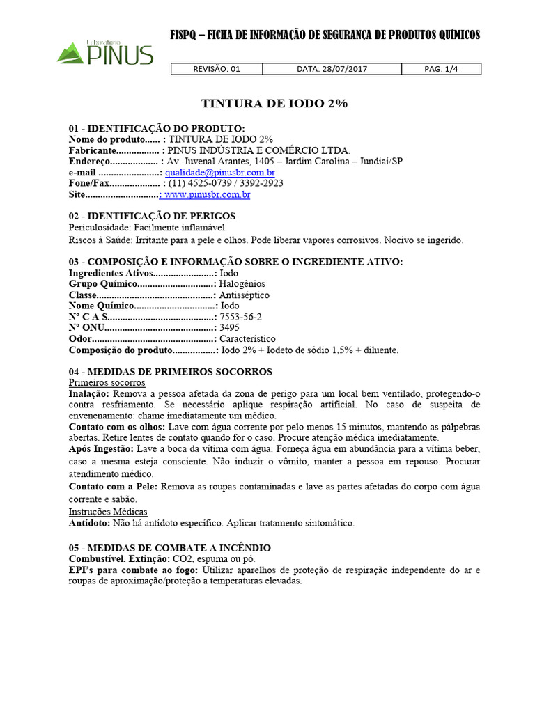 Fispq - Tintura de Iodo - Pinus | PDF | Iodo | Desperdício