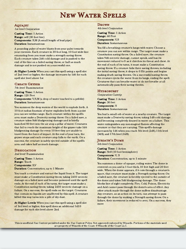 New Water Spells for RPGs | PDF