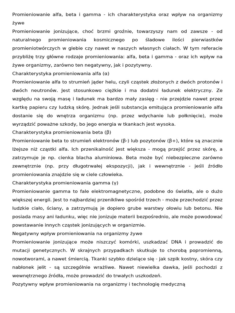 Referat Promieniowanie | PDF