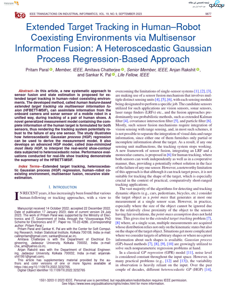 2023 - Extended Target Tracking in Human-Robot | PDF | Regression Analysis | Errors And Residuals