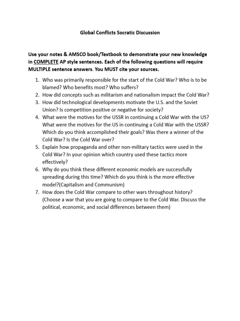 Cold War Socratic Discussion Guide | PDF