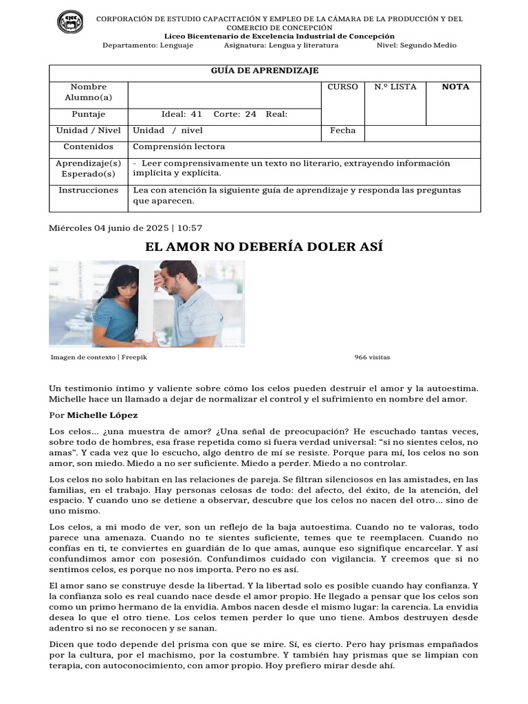 Guía - Amor y Celos | PDF | Amor | Autoestima