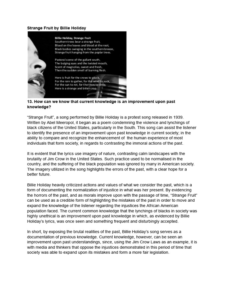 Billie Holiday's "Strange Fruit": A Protest | PDF