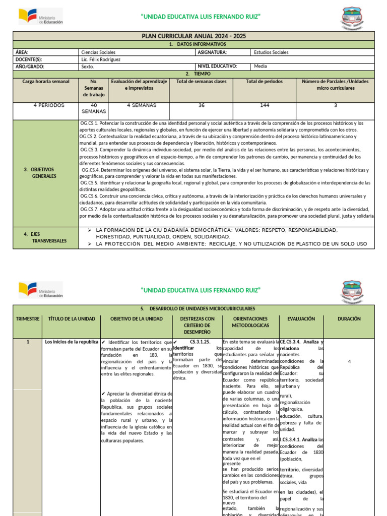 Pca 2024 2025 Sexto Eess | PDF | Ecuador | Aprendizaje