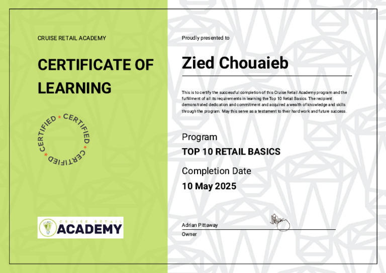 Certificate of Learning 7 | PDF