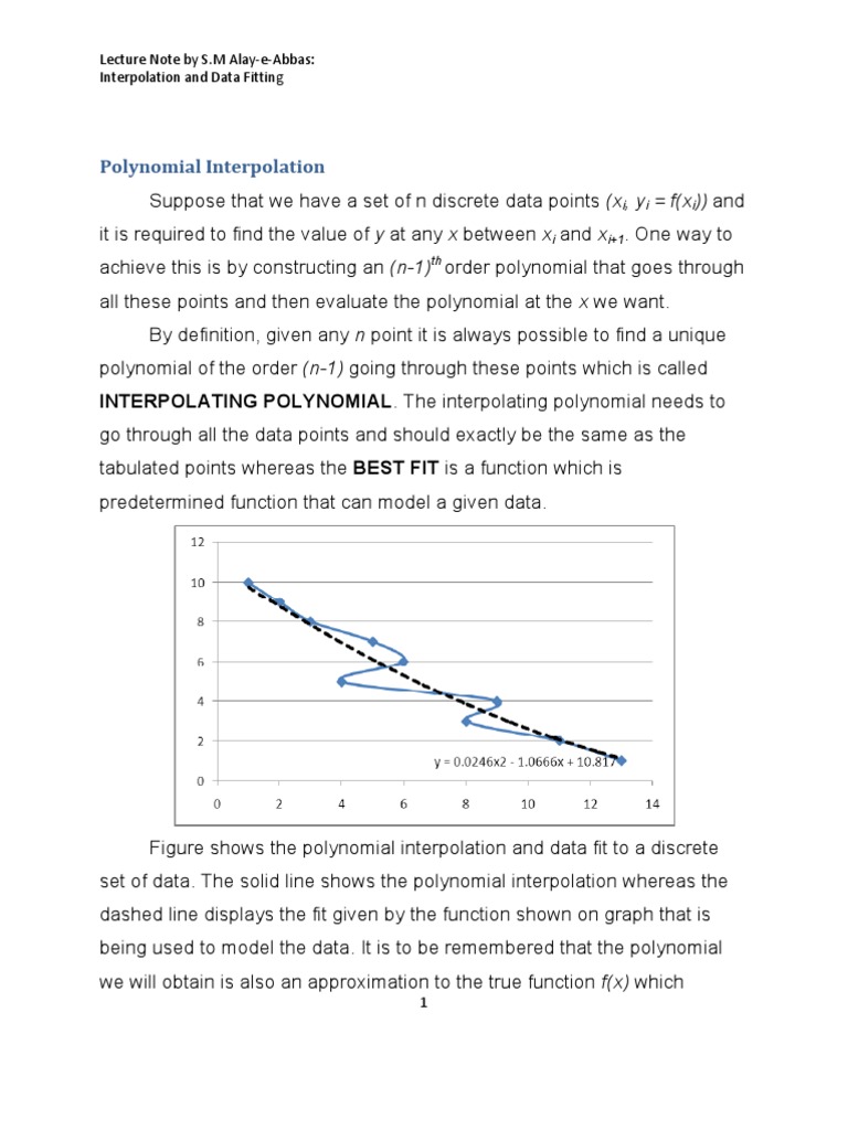 Lecture Notes Interpolation and Data Fitting | Interpolation | Polynomial