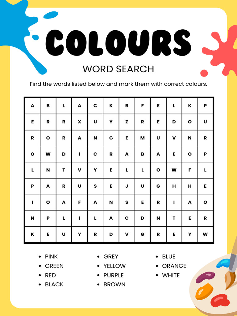 Colours Yellow White English Word Search | PDF