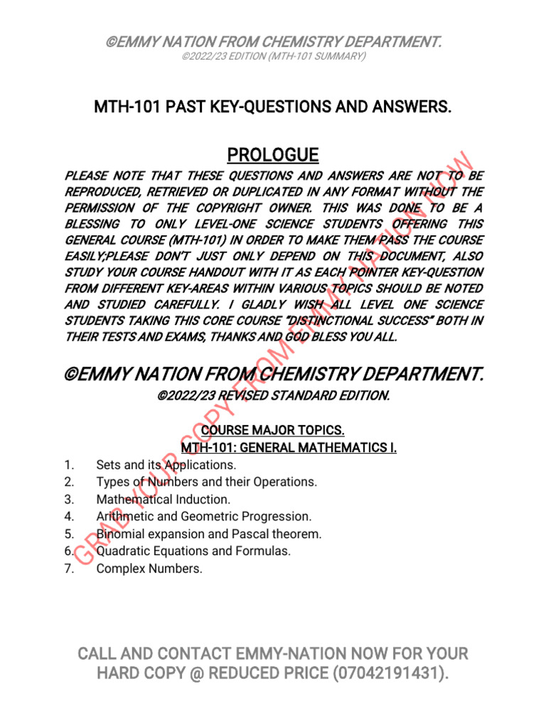 Mth-101 Summary by Emmy Nation | PDF
