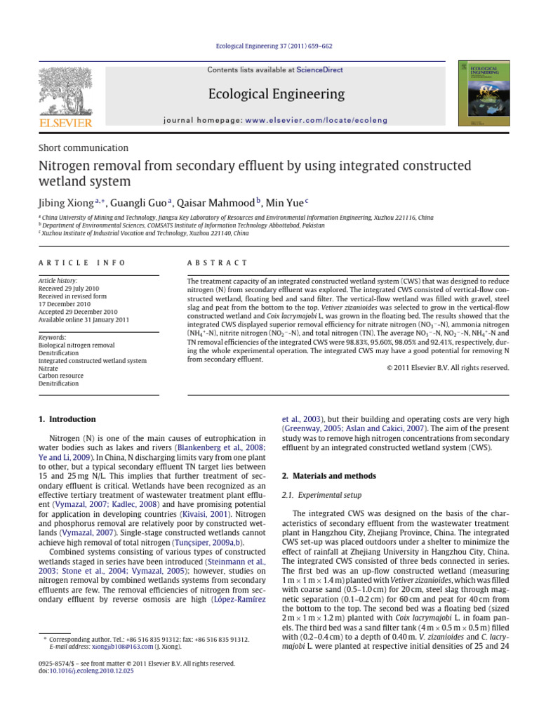 Nitrogen Removal From Secondary Effluent by Using Integrated Constructed | PDF | Ammonium | Nitrate
