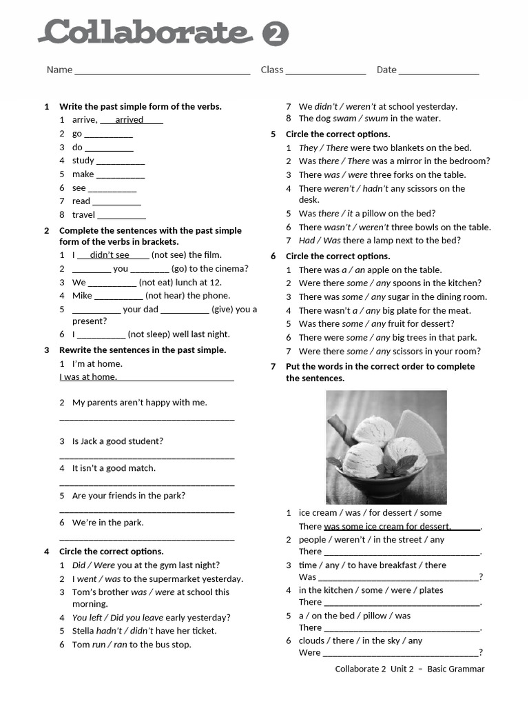 COL TRB 2 Basic Grammar Unit 2 Without Answers | PDF | Language Mechanics | Syntax