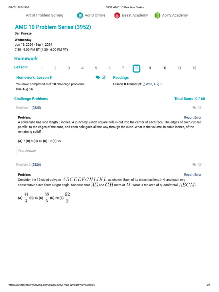 3952 AMC 10 Problem Series Questions | PDF | Area | Elementary Geometry