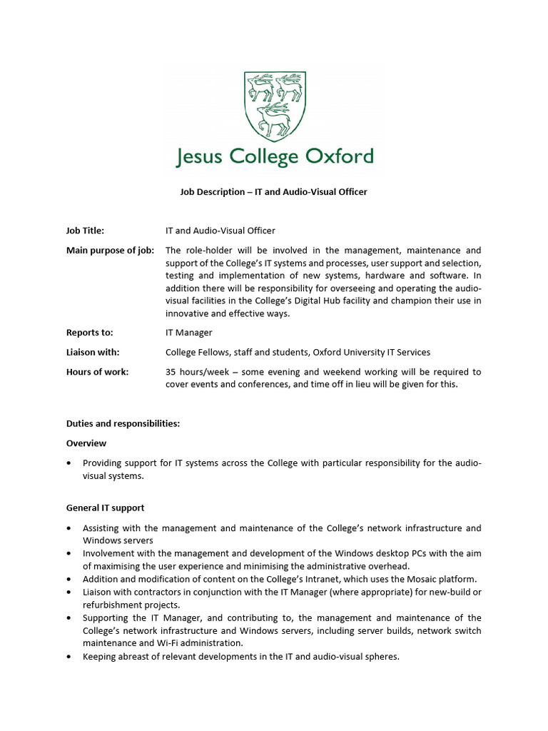 JD IT and Audio Visual Officer June 2022 | PDF | Computer Network ...