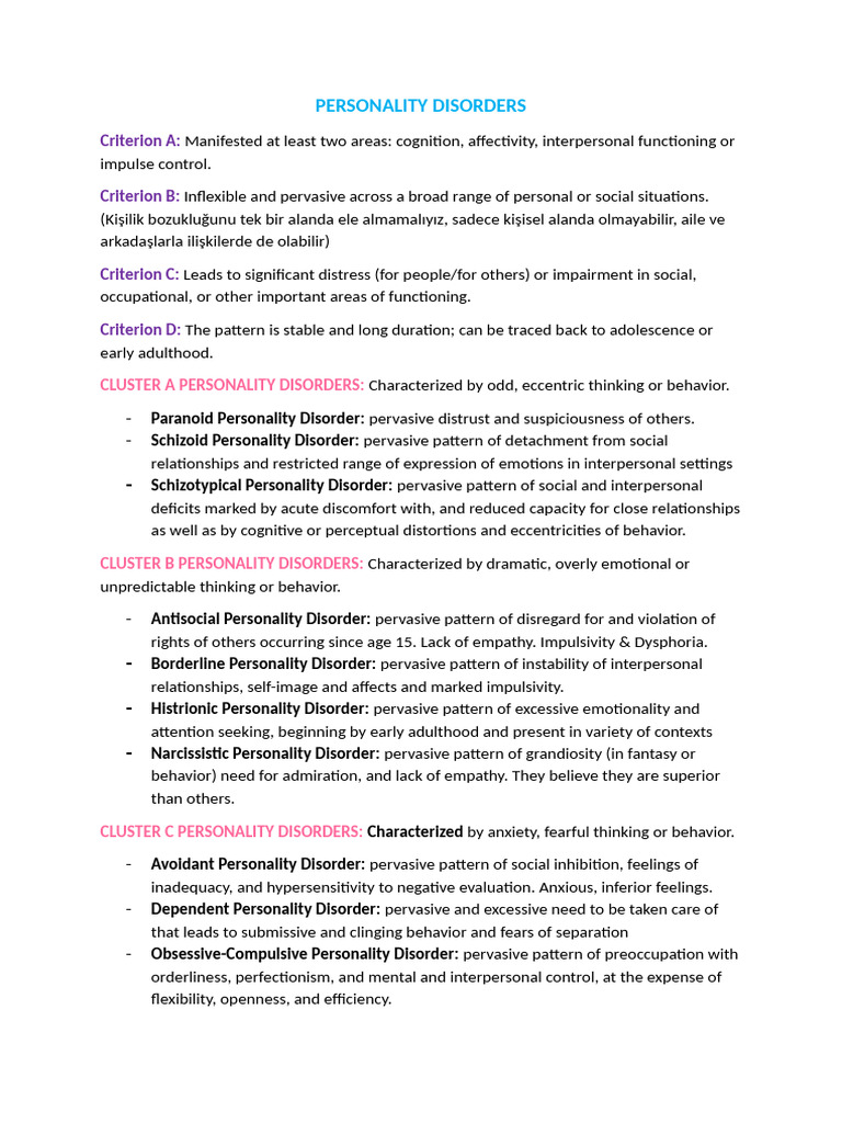 Personality Disorders Notes | PDF | Personality Disorder | Empathy