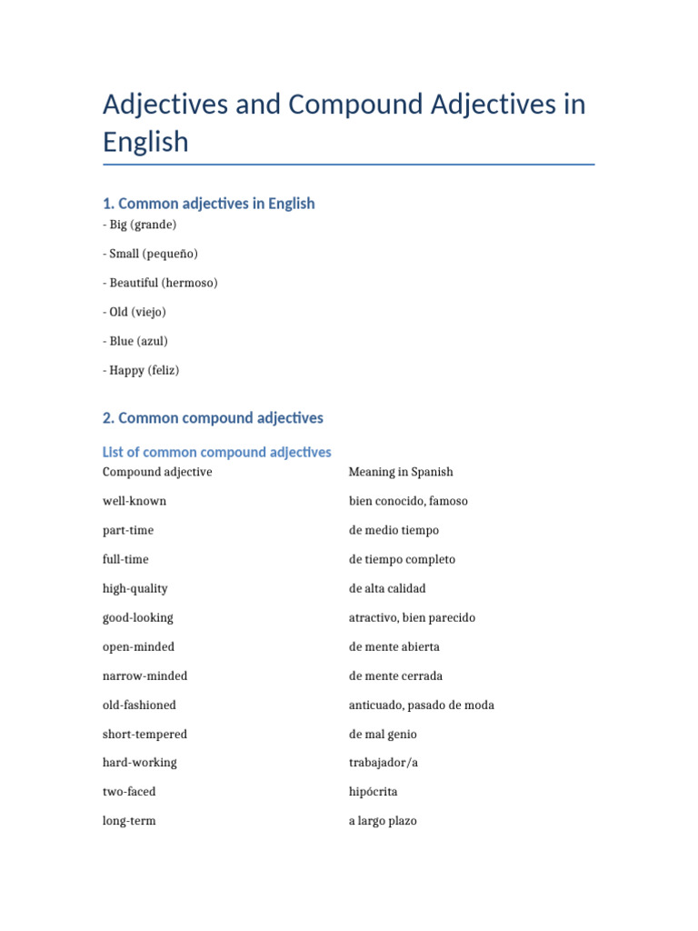 Adjectives and Compound Adjectives | PDF