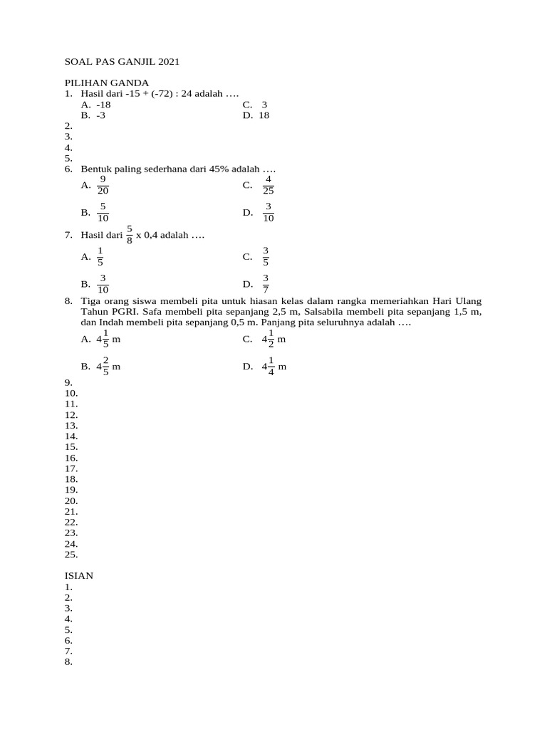 Soal Pas Ganjil 2021 | PDF