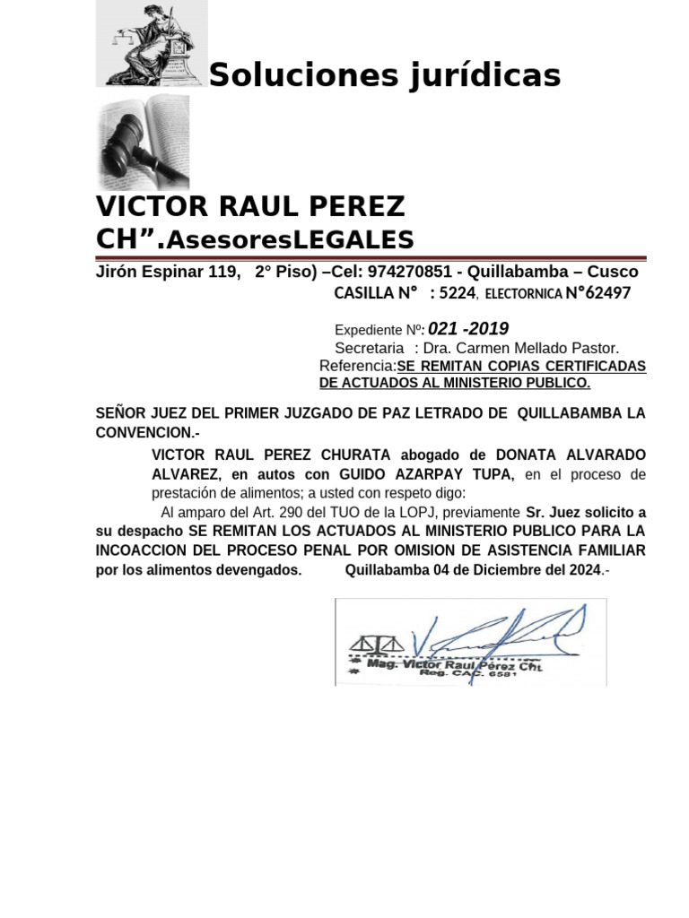 Se Remitan Copias Al Ministerio Publico - Donata Alvarado-Alimentos | PDF