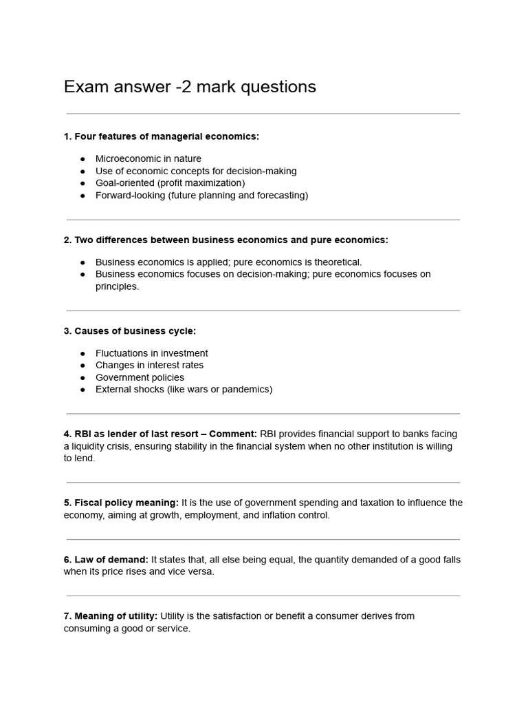 Managerial Economics 2 Mark Question and Answer | PDF | Economics ...