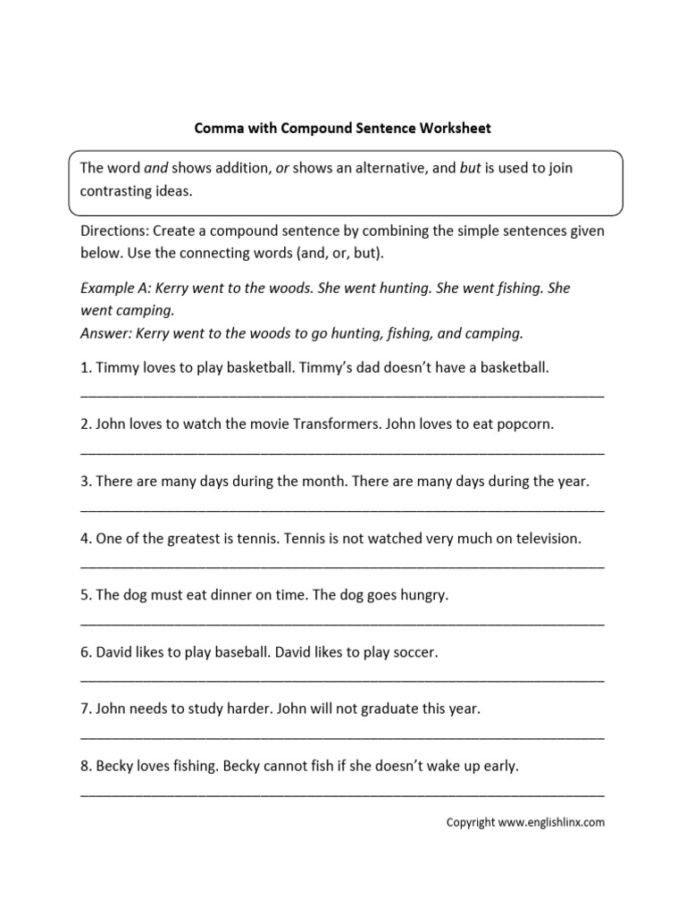 Comma With Compound Sentence Worksheet | PDF