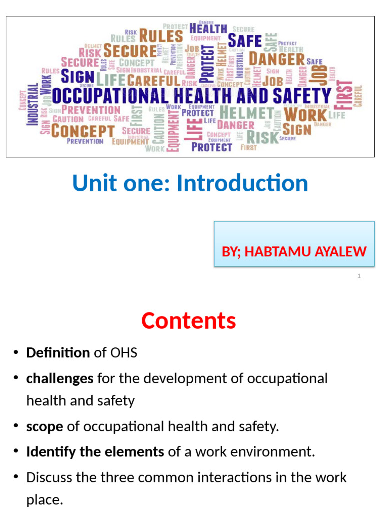 Unit One Introduction (OSH) | PDF | Occupational Safety And Health | Medicine