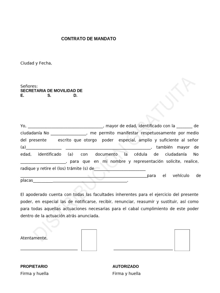 Contrato de Mandato para Trámites Vehiculares | PDF