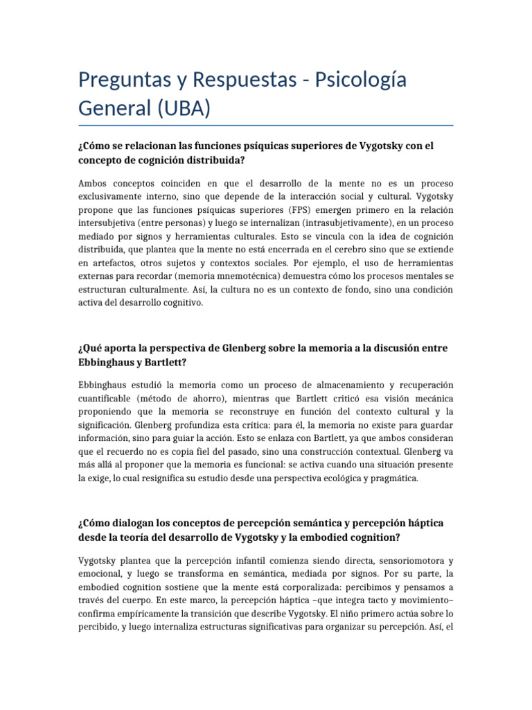 Preguntas Psico General UBA Parcial1 | PDF | Percepción | Mente