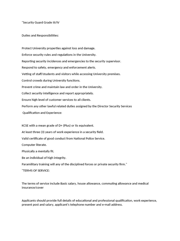Security Guard Grade III | PDF