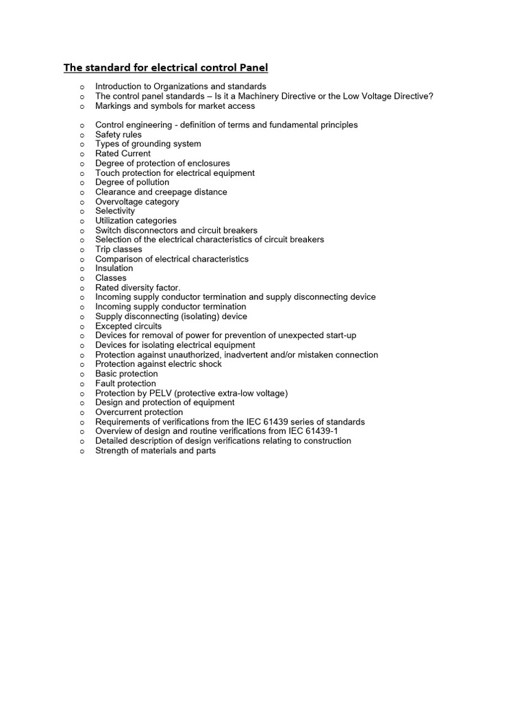 The Standard For Electrical Control Panel | PDF