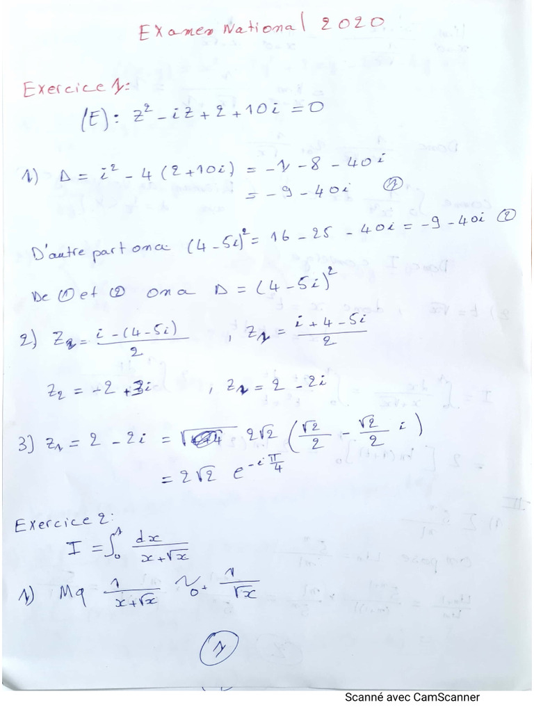 2020 Corrigã© Math | PDF