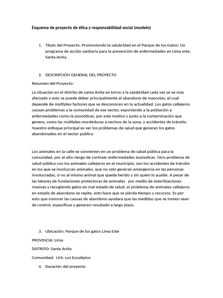 Esquema de Proyecto de Ética y Responsabilidad Social | PDF | Gatos | Residuos