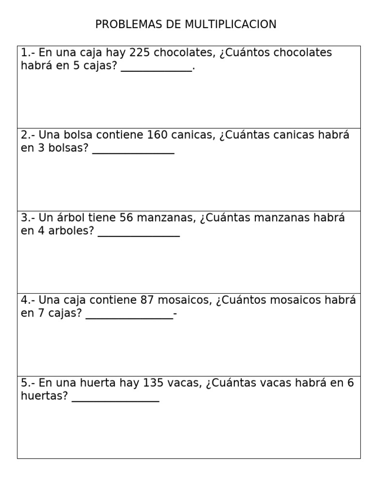 Problemas de Multiplicación para Primaria | PDF