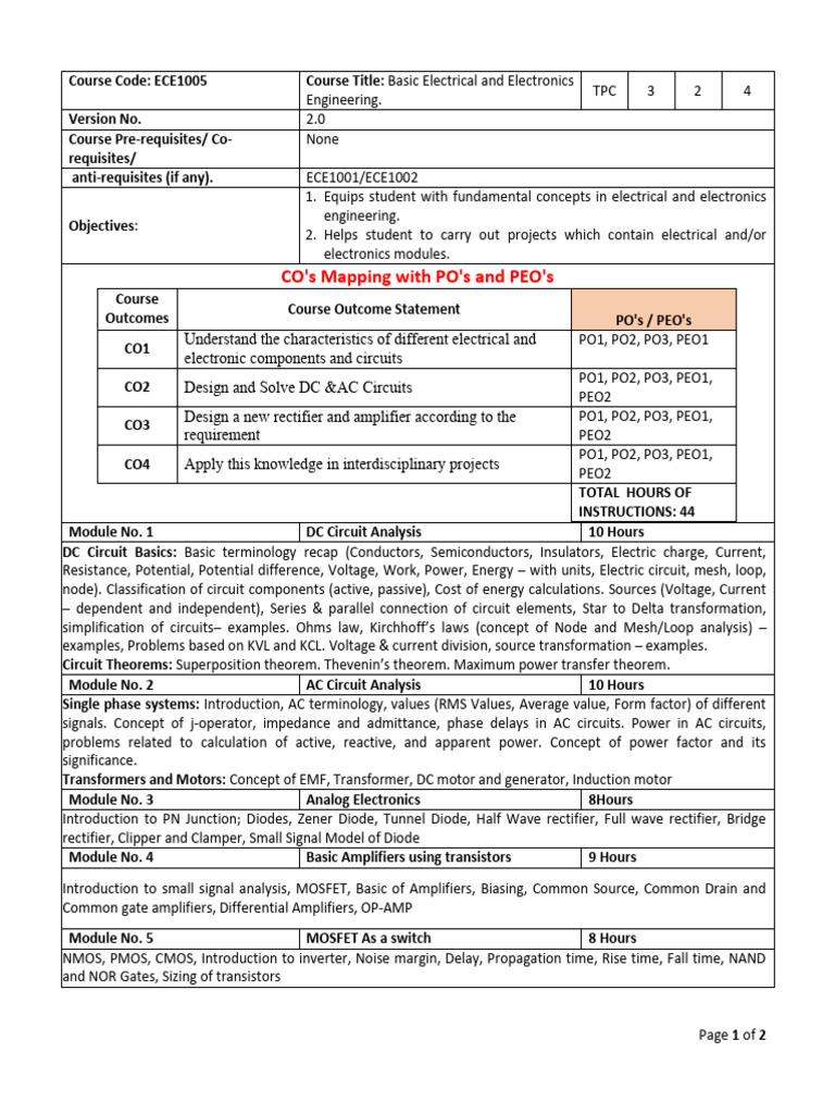 ECE1005: Electrical & Electronics Basics | PDF | Electrical Network ...