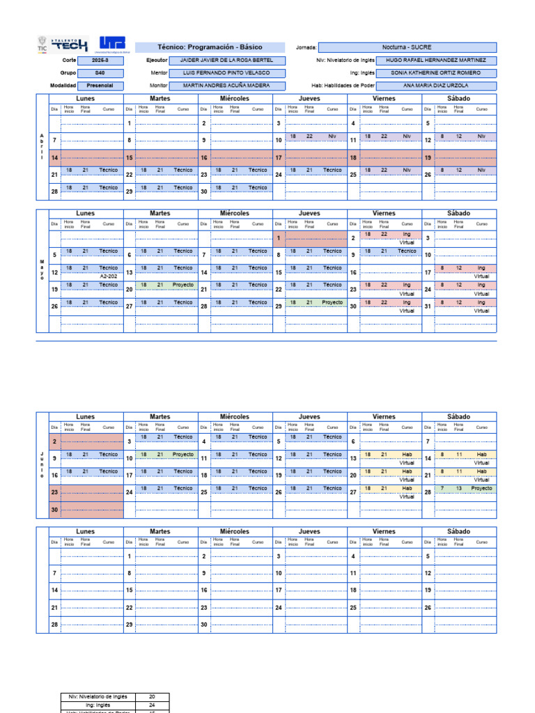 Horario Corte 3-2025 - S40 | PDF