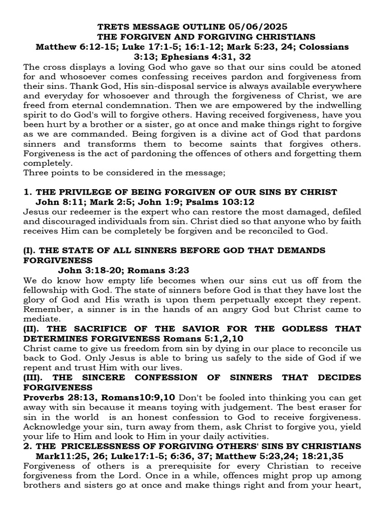 Trets 05062025 The Forgiven and Forgiving Christians' | PDF ...