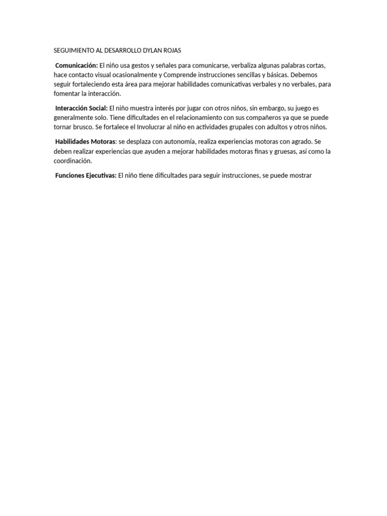 Seguimiento Al Desarrollo Dylan Rojas | PDF