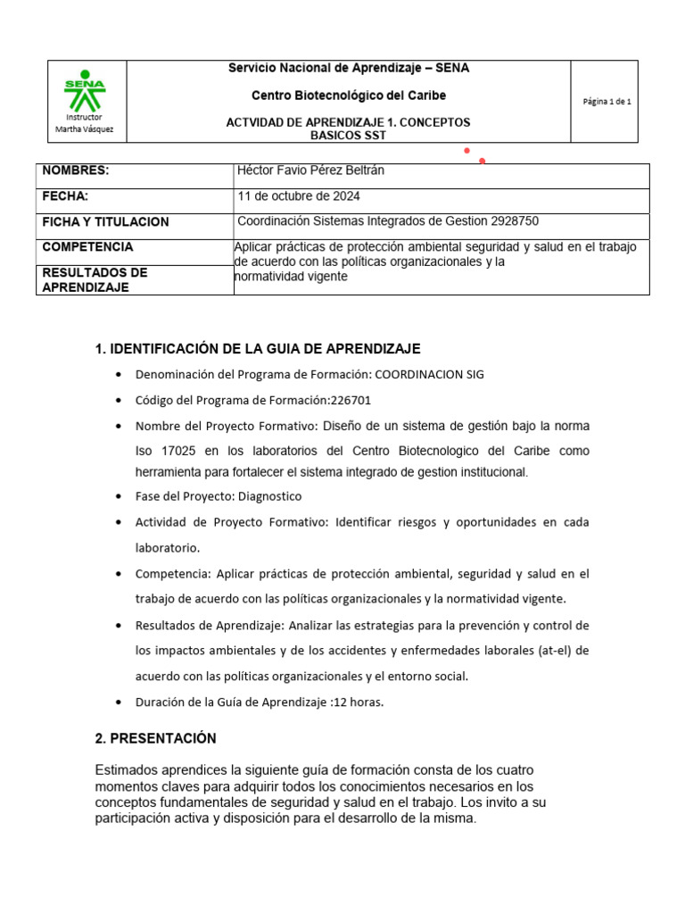 Guia 1 Conceptos Basicos SST | PDF | Valores | Sicología