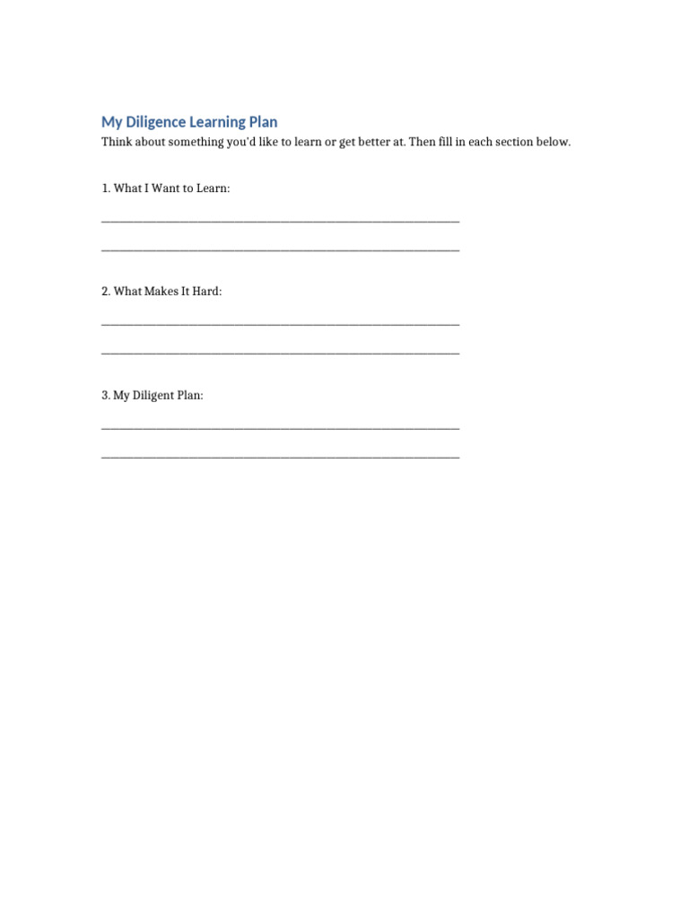 My Diligence Learning Plan Worksheet | PDF