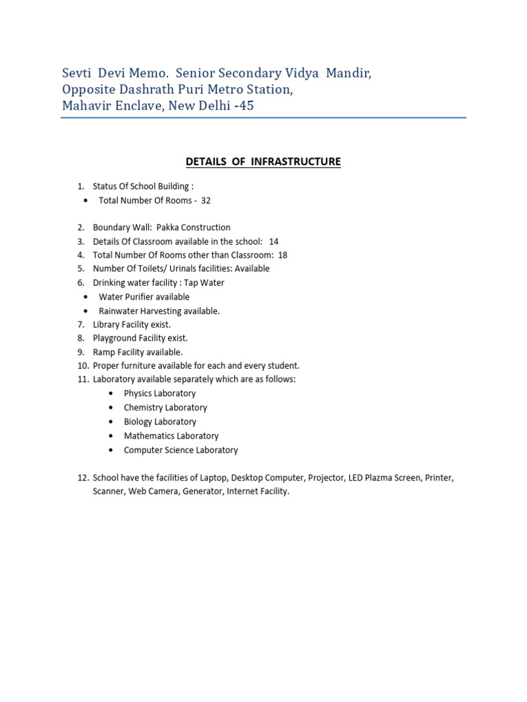 Details of Infrastructure | PDF