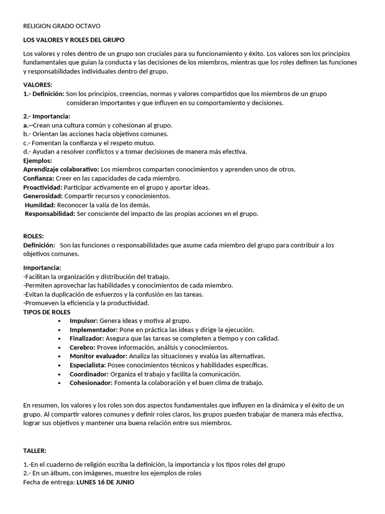 Religion Grado Octavo-Los Roles | PDF | Comportamiento | Aprendizaje