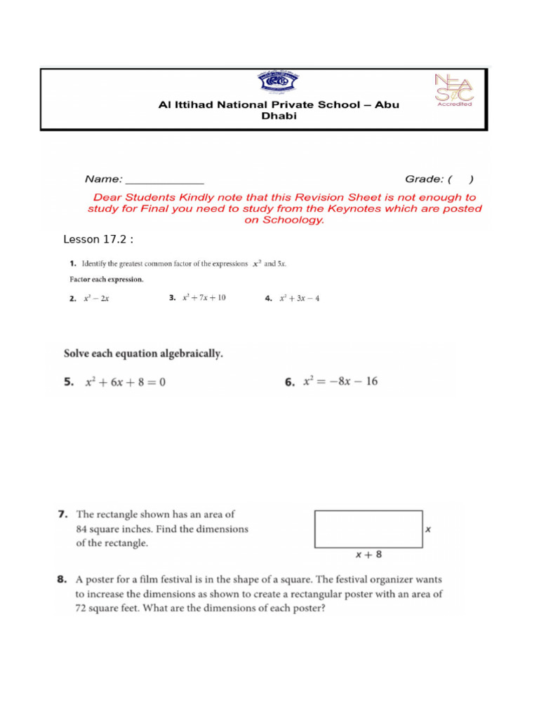 Grade 8 - Revision - S2 | PDF