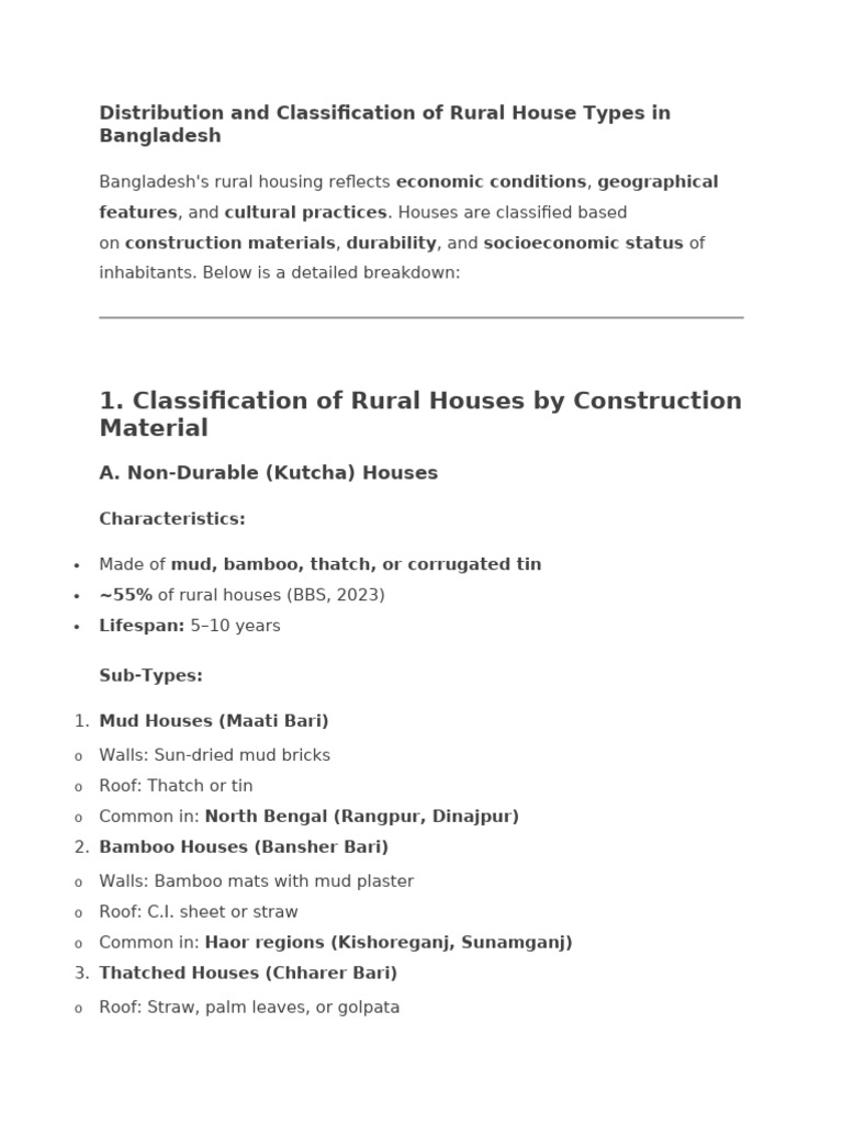 Classification of Rural House Type in BD | PDF | Roof | Flood