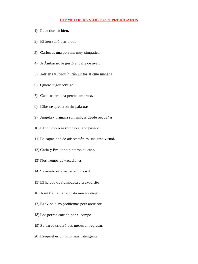 Ejemplos de Sujetos y Predicados... Set. 2024 | PDF