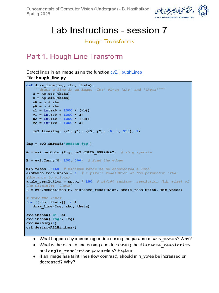 Hough Transform Parameters in CV2 | PDF | Signal Processing | Computer ...