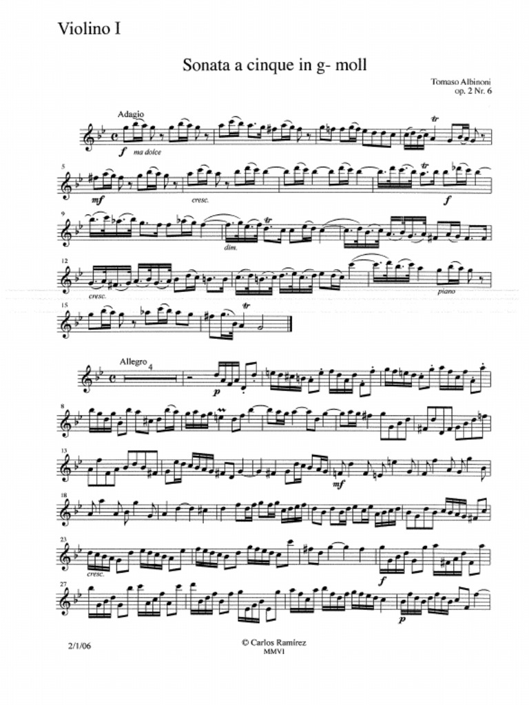 2. Vln i - Albinoni - Sonata a Cinco en Sol Menor Op 2 No 6 | PDF