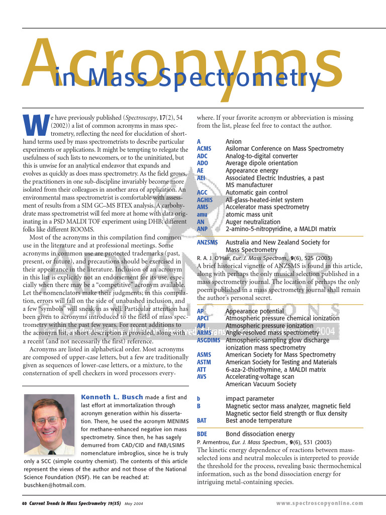 Common Acronyms in Mass Spectrometry | PDF | Mass Spectrometry | Time ...
