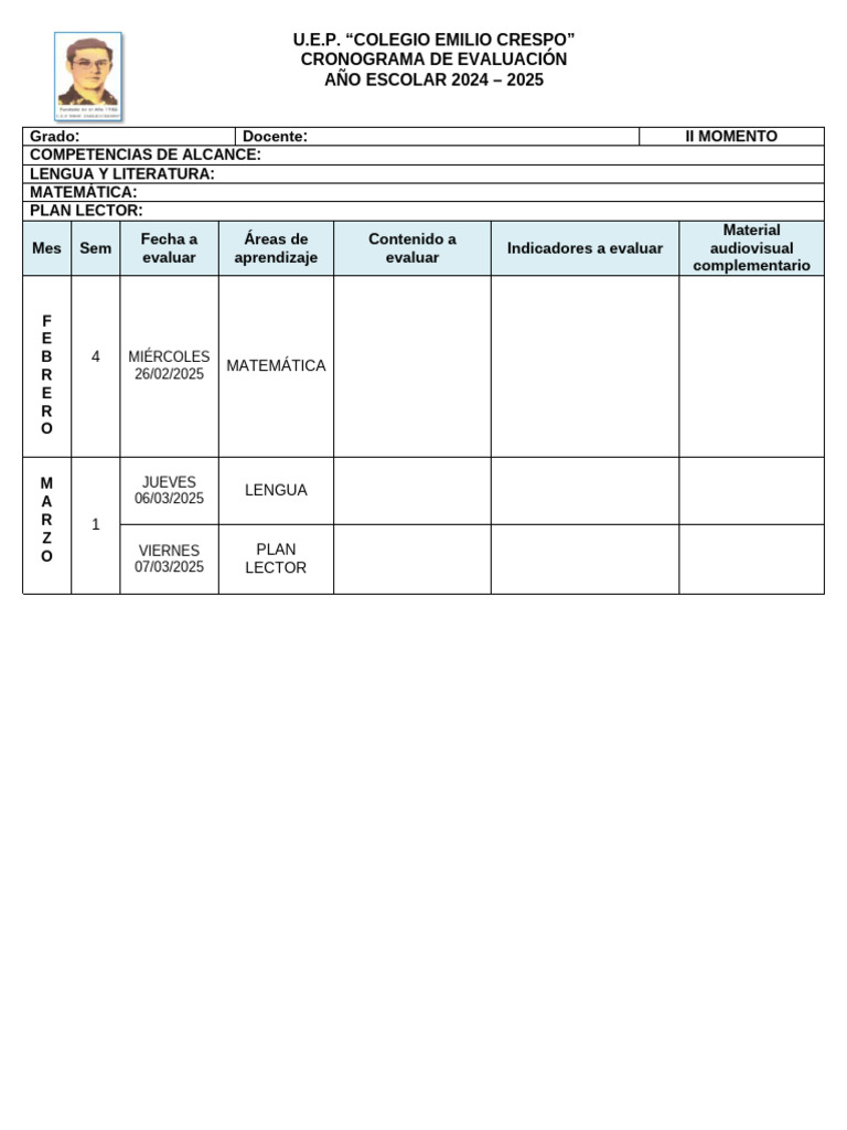 Modelo de Cronograma de Evaluacion | PDF